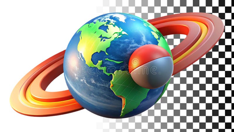 Stylized Earth Globe Planet Rings Communication Technology Network Icon ...