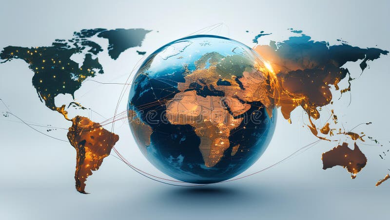 Stylized Earth Globe with World Maps and Connection Lines on Gray ...