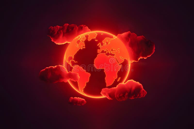 Stylized Earth Glowing Orange with Abstract Cloud Formations on Dark ...