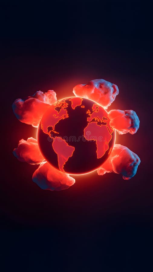 Stylized Earth Glowing Orange with Abstract Cloud Formations on Dark ...