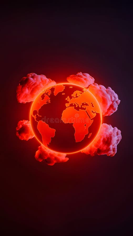 Stylized Earth Glowing Orange with Abstract Cloud Formations on Dark ...