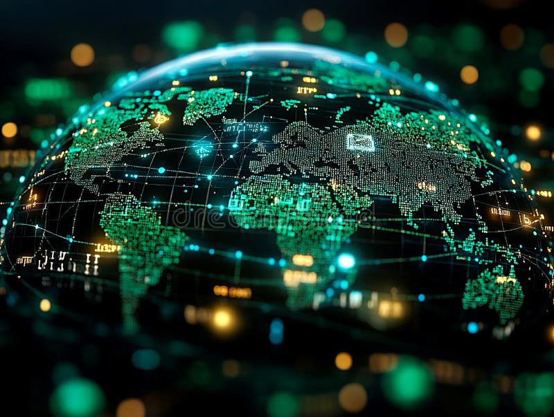 A Stylized Earth Image, Superimposed on a Global Digital Network ...