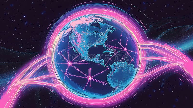 Stylized Earth with Qubit Link Arcs Spanning Continents, Referencing ...