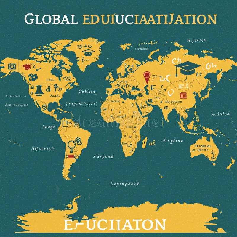 Stylized Educational World Map Featuring Major Continents in Yellow ...