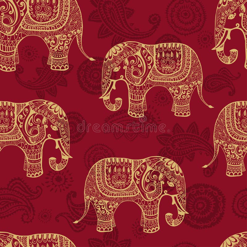 Stylized Elefants Seamless Pattern Stock Vector - Illustration of lacy ...