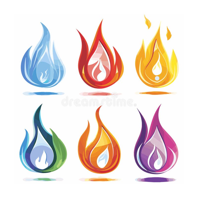 Stylized Elements Representing Water Fire Various Colorful Designs ...