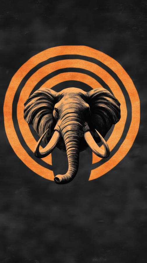 Elephant Head with Concentric Orange Circles on a Dark Background, AI ...