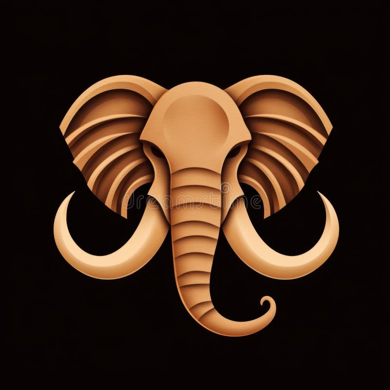 Stylized Elephant Head with Intricate Tusks on a Black Background, AI ...