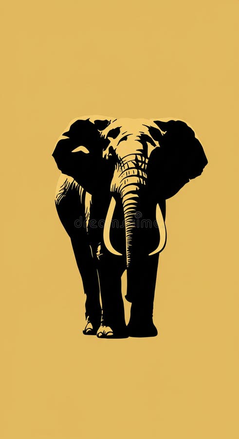 Stylized Elephant Silhouette in Black Against a Mustard Yellow ...