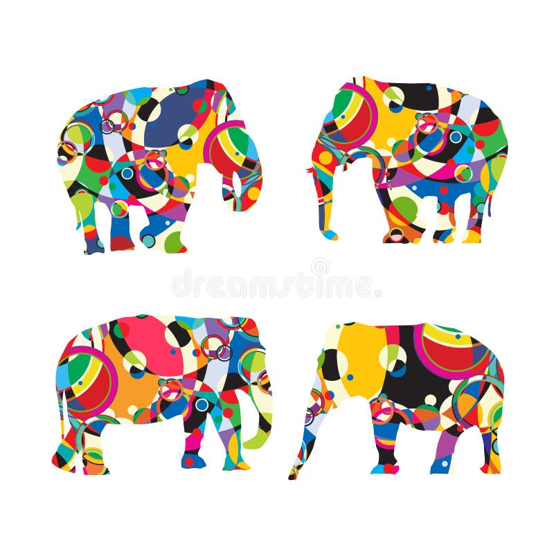 Stylized Elephants Theme Set 4 Stock Vector - Illustration of artwork ...
