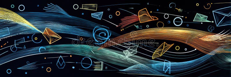 Stylized Email Icons and Communication Lines Create a Dynamic Visual ...