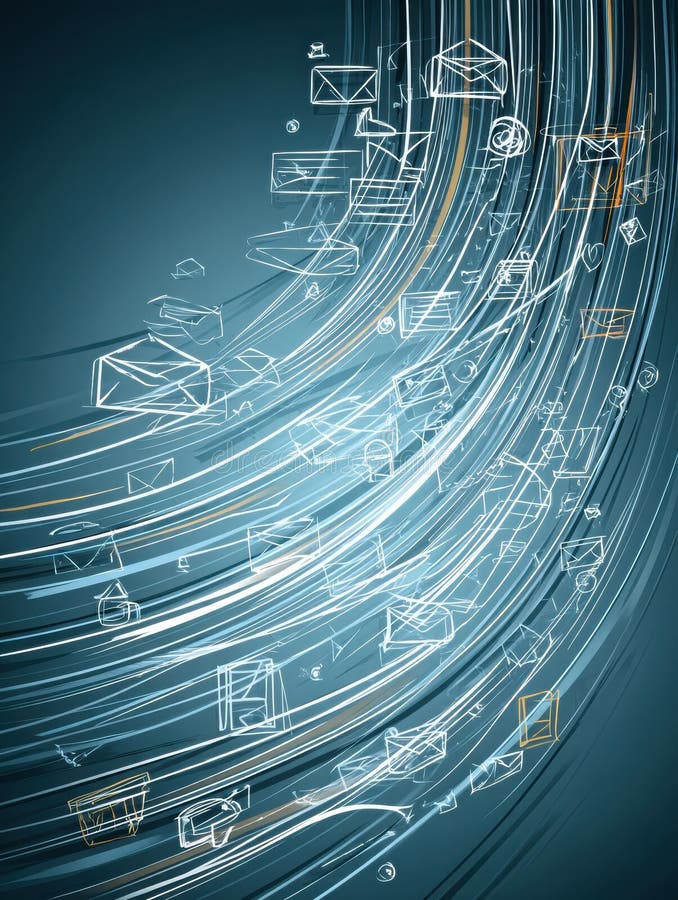 Stylized Email Icons and Communication Lines Flowing through a Digital ...