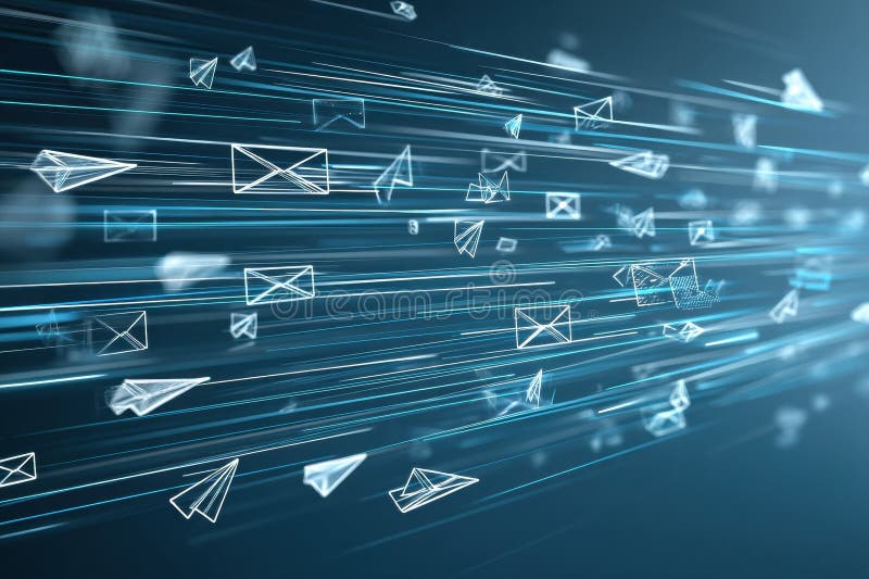 Stylized Email Icons and Communication Lines Illustrating Digital ...