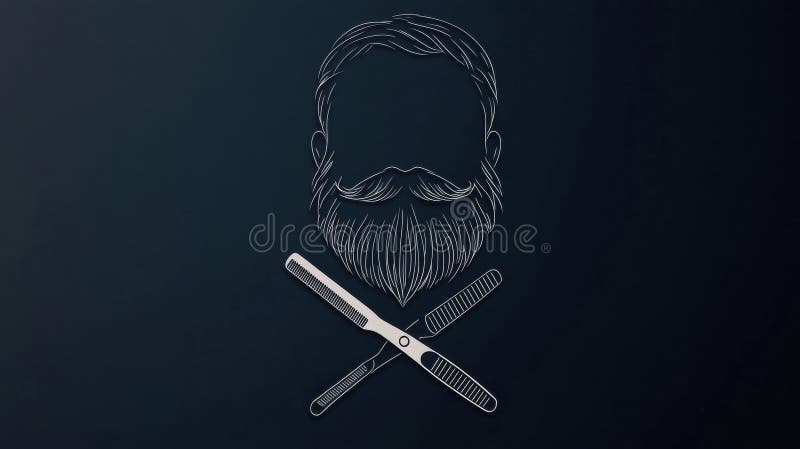 Stylized Beard Logo Featuring Crossed Scissors and Comb on a Minimal ...