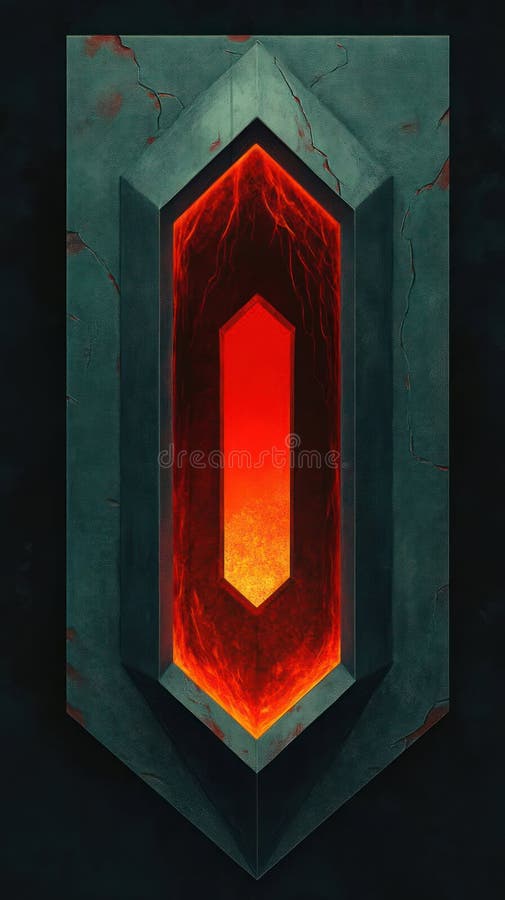 A Stylized Emblem Featuring a Glowing Red Core within a Geometric Frame ...