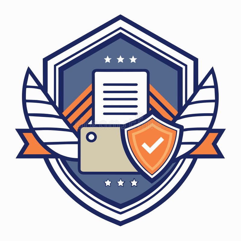 A Stylized Emblem Featuring a Shield with a Checkmark, a Document, and ...
