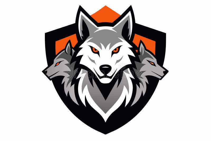 A Stylized Emblem Featuring a Trio of Wolf Heads Stock Illustration ...