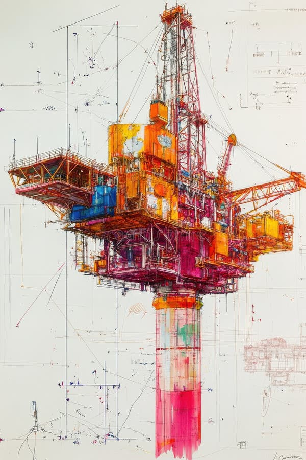 Stylized Engineering Drawing of a Subsea Production System with Vibrant ...