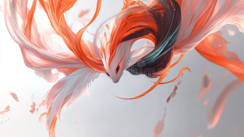 A Stylized, Ethereal Creature with Flowing Elements in Warm Colors ...
