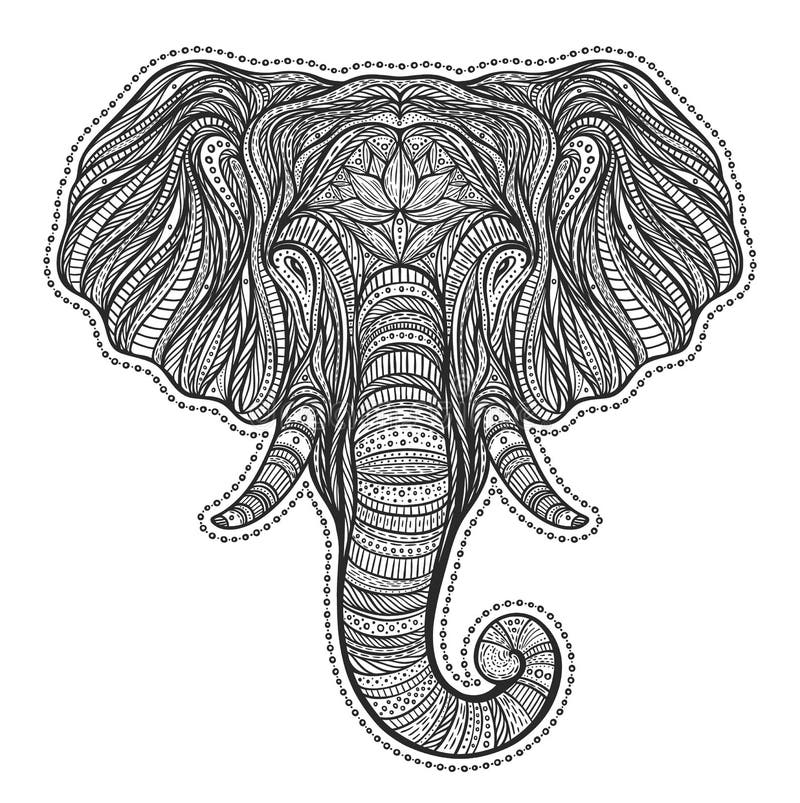 Stylized Ethnic Boho Elephant Portrait Isolated on White Background ...