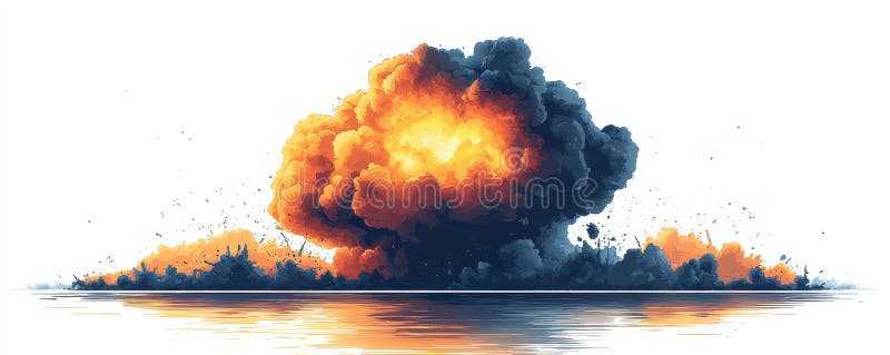 Stylized Explosion Illustration Featuring Intense Fire and Smoke Over ...
