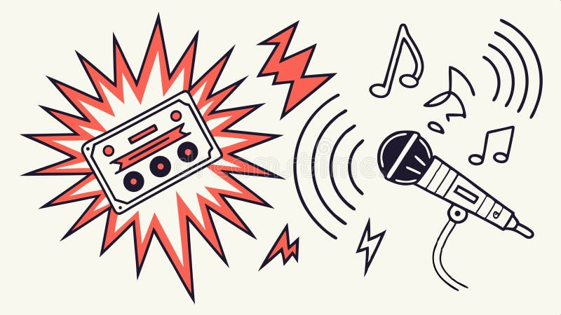 Stylized Explosion with Music Notes Retro Audio and Sound Effect ...
