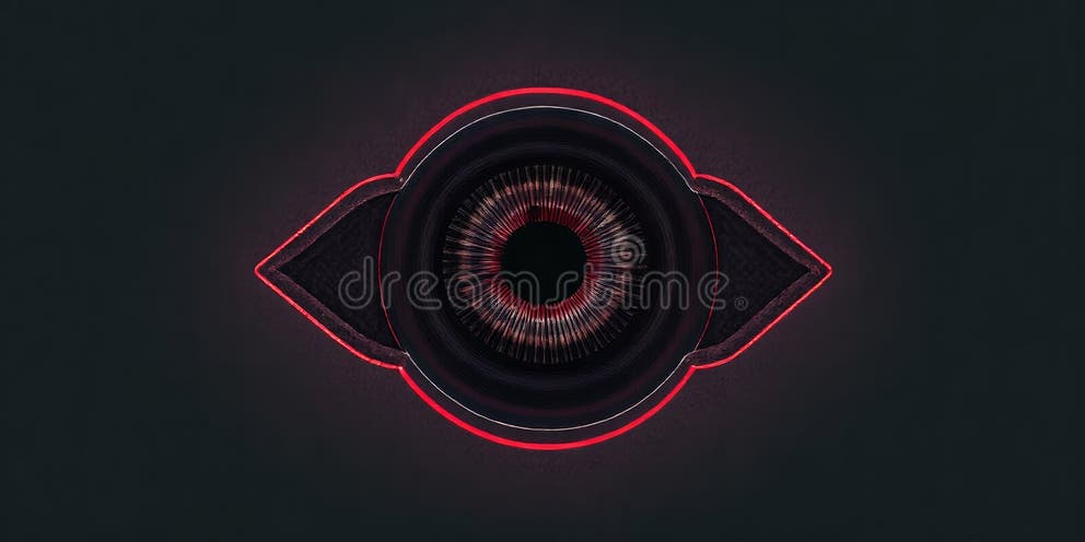A Stylized Eye with Red Glowing Outline and Concentric Patterns on a ...