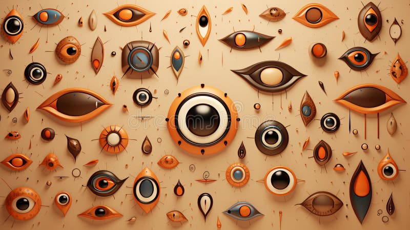 Stylized Eyes of Various Shapes and Sizes Arranged on a Beige ...