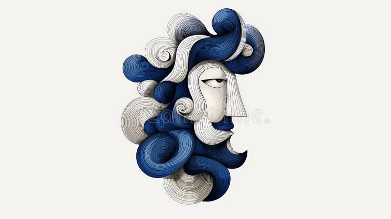 Stylized Face with Flowing Blue Hair Stock Illustration - Illustration ...