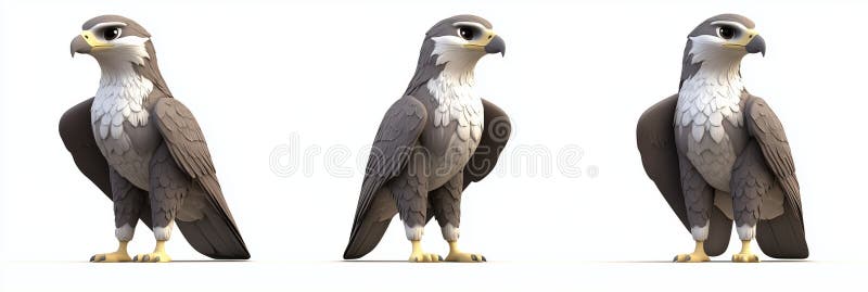 Stylized Falcon Character Design, Three Angles Showcasing Detailed ...