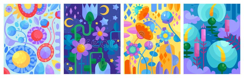 Stylized Fantastic Flowers in Modern Style for Covers, Posters ...