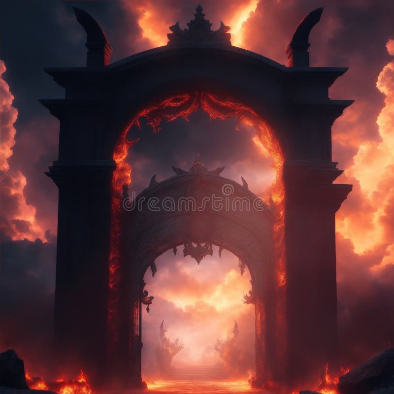 Stylized Fantasy Illustration of the Gates of Hell Stock Illustration ...