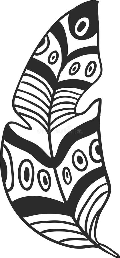 Stylized Feather Featuring a Decorative Pattern of Black and White ...