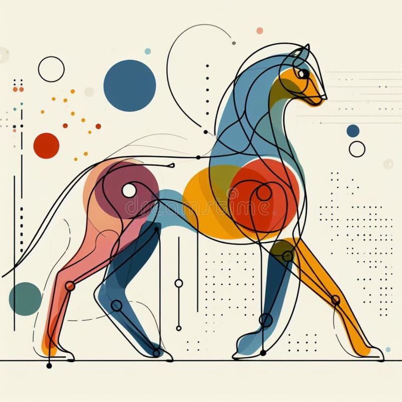 Stylized Feline Continuous Line Art, Basic Geometric Form, Exaggerated ...