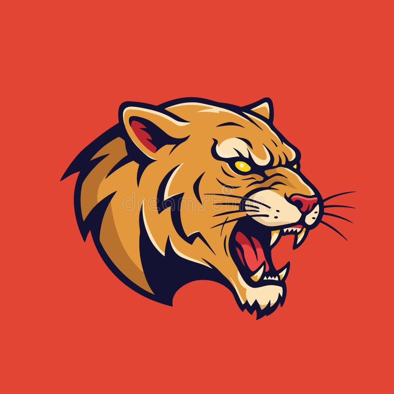 Roaring Feline Head Graphic Illustration on Red Background Stock ...