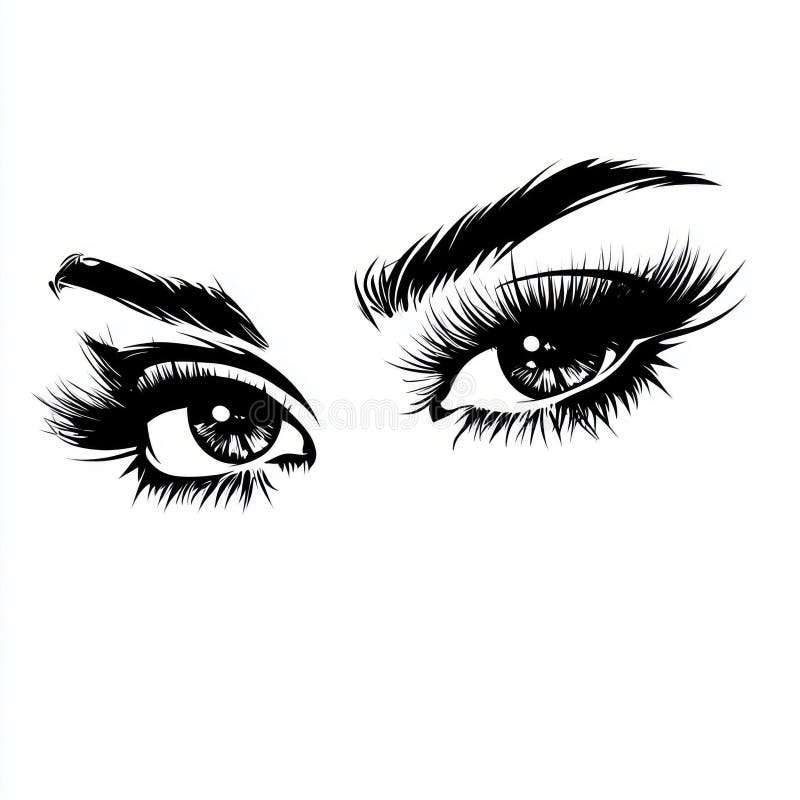 Stylized Feminine Eyes Illustration in Black and White Stock ...