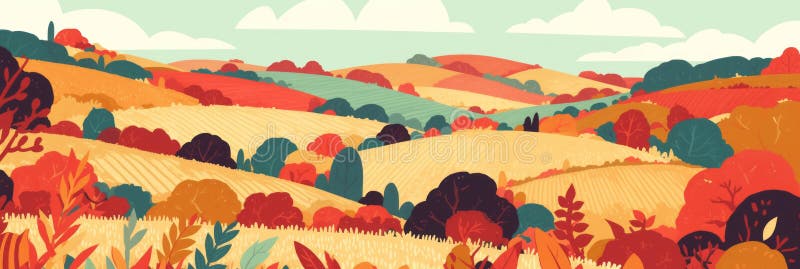 Stylized Fields Showcasing Diverse Crops and Vibrant Textures Across a ...