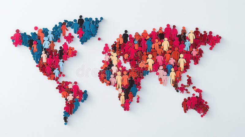 Stylized Figures Forming a World Map Symbolize Global Population ...
