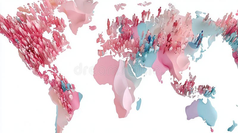 Stylized Figures Forming a World Map Symbolize Global Population ...