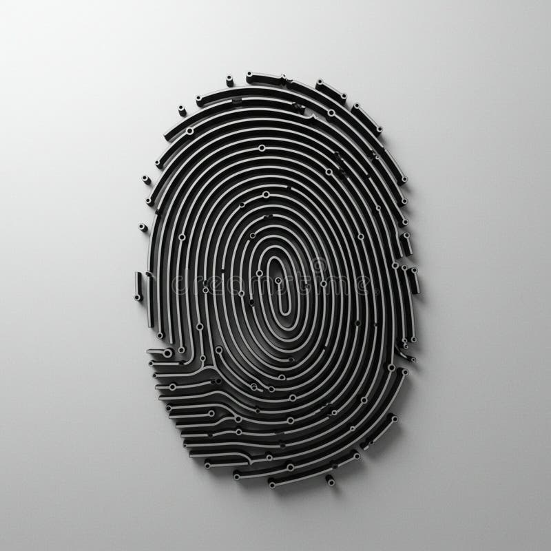 A Stylized Fingerprint Design Composed of Black, Layered, Circuit-like ...