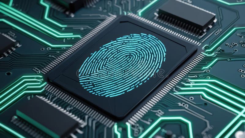 Stylized Fingerprint Integrated into Digital Circuit Board with Glowing ...