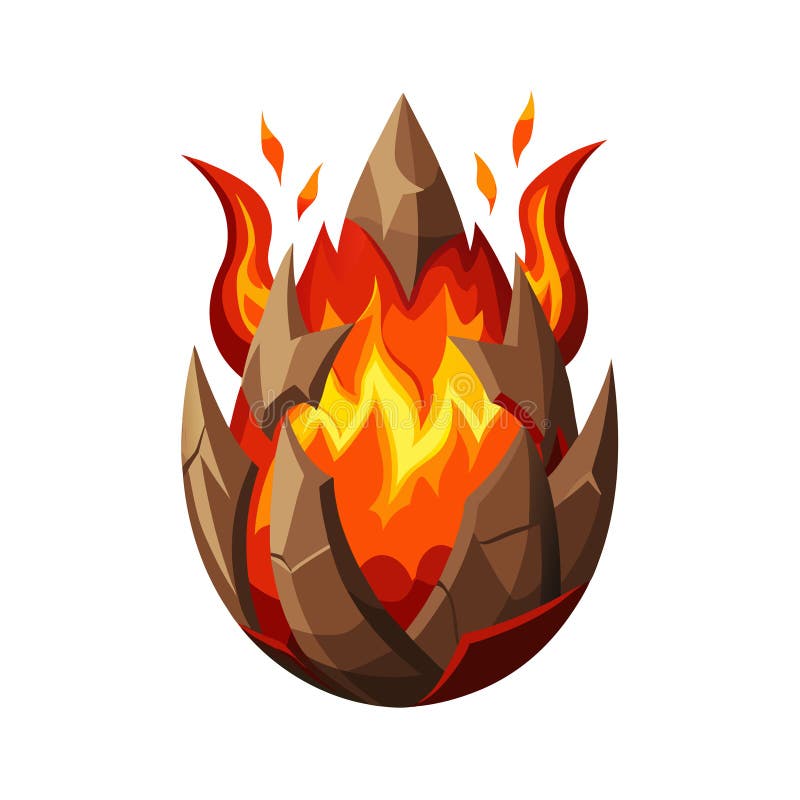 Stylized Fire Element: Cartoon Flame Icon with Rock Edges, Vector ...