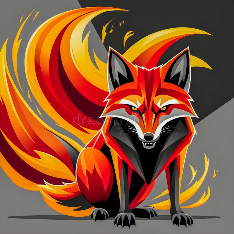 Stylized Fire Fox Mascot in Dynamic Art. Stock Illustration - Illustration of fiery, logos ...