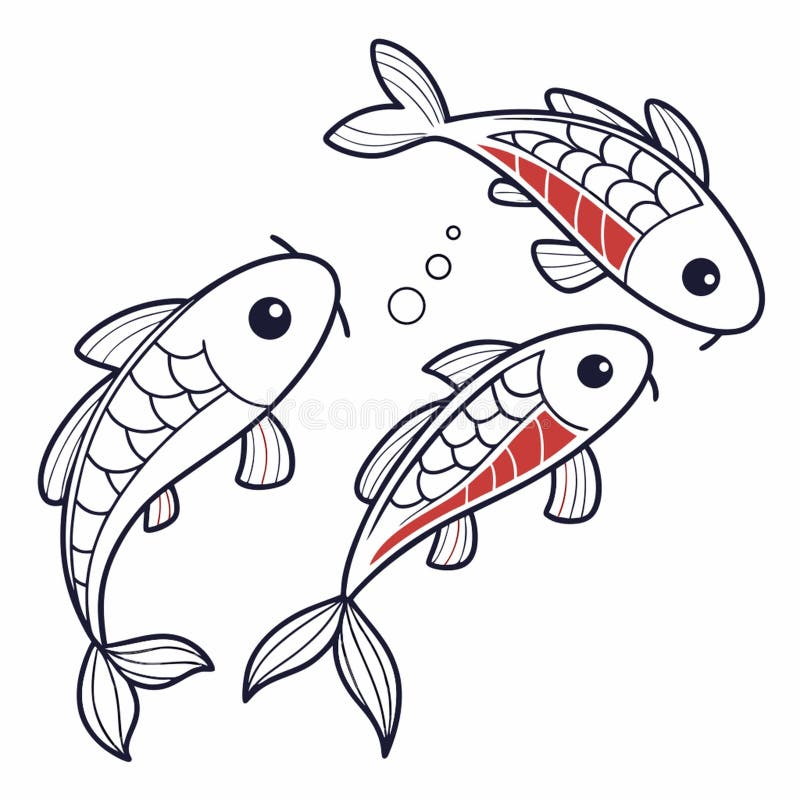 Stylized Fish Group Line Art Illustration, Vector Design Generative AI ...