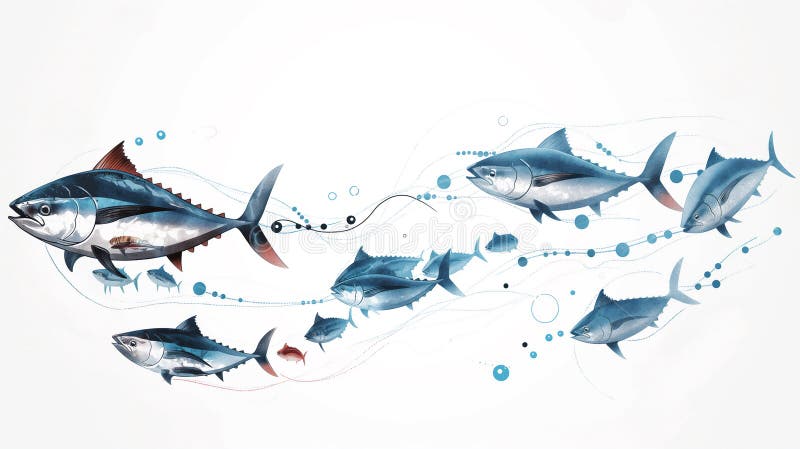 Stylized Fish Illustration, Dynamic Composition, Representing Movement ...