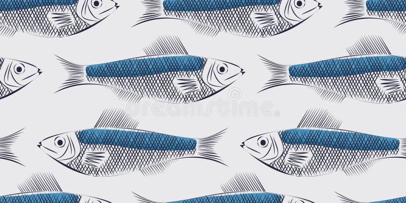 Stylized fish pattern stock vector. Illustration of sardines - 341757948