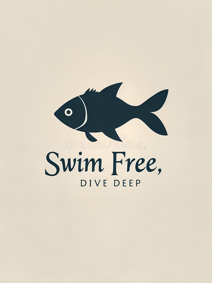 Minimalist Fish Silhouette with Swim Free, Dive Deep Text Stock ...
