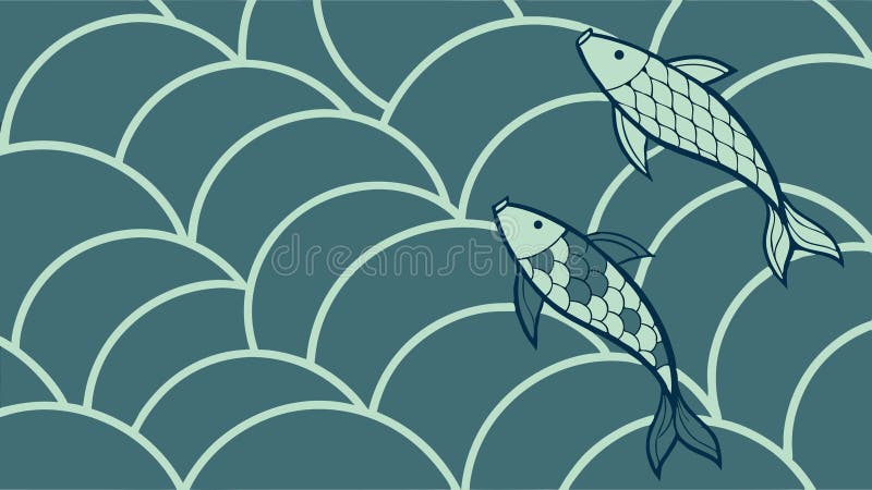 Stylized Fish in Water Seamless Pattern Design, Vector Design ...