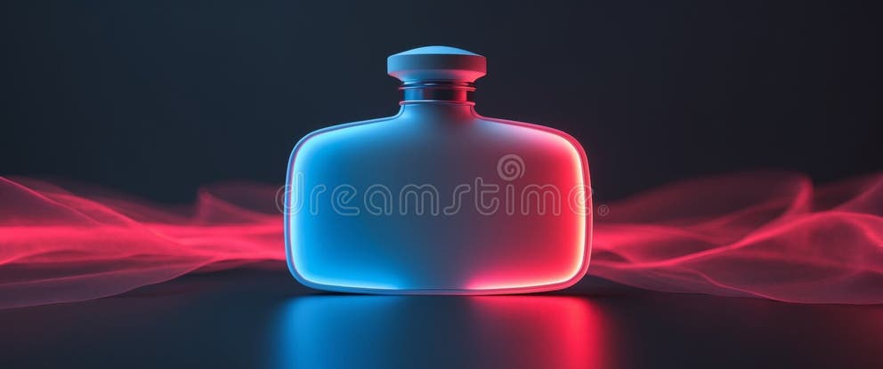 Stylized Flask on Dark Surface with Red and Blue Neon Lights. Stock ...