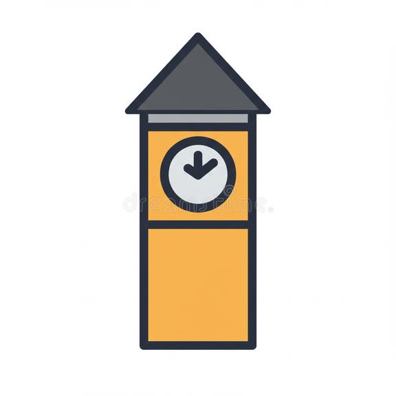 Stylized Flat Design of a Clock Tower. Features a Yellow Rectangular ...